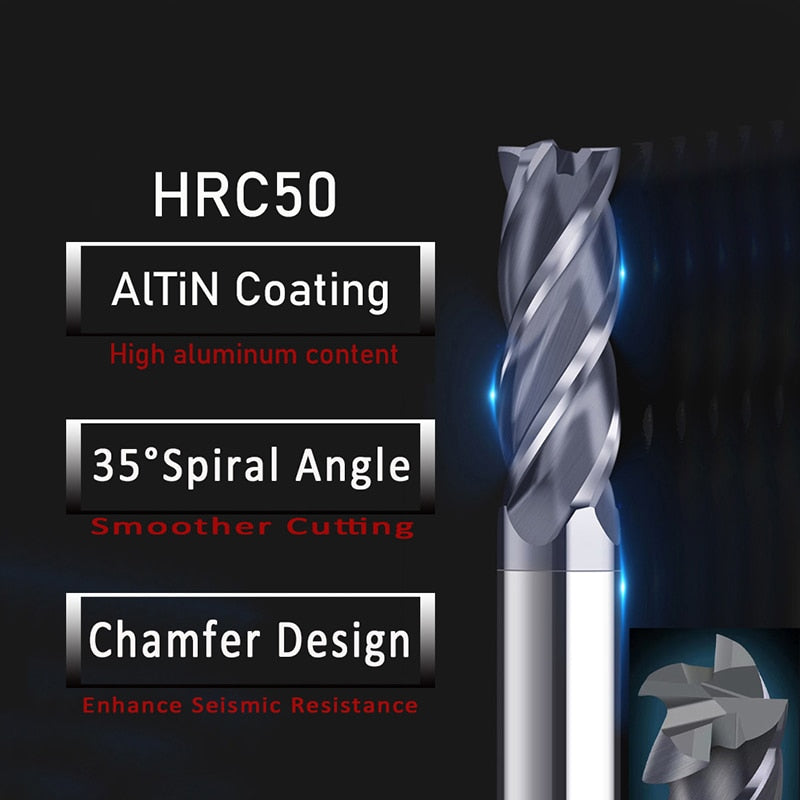 Xuhan HRC50 55 65 Carbide 4 Flutes End mill Milling Cutter Alloy Coat ...